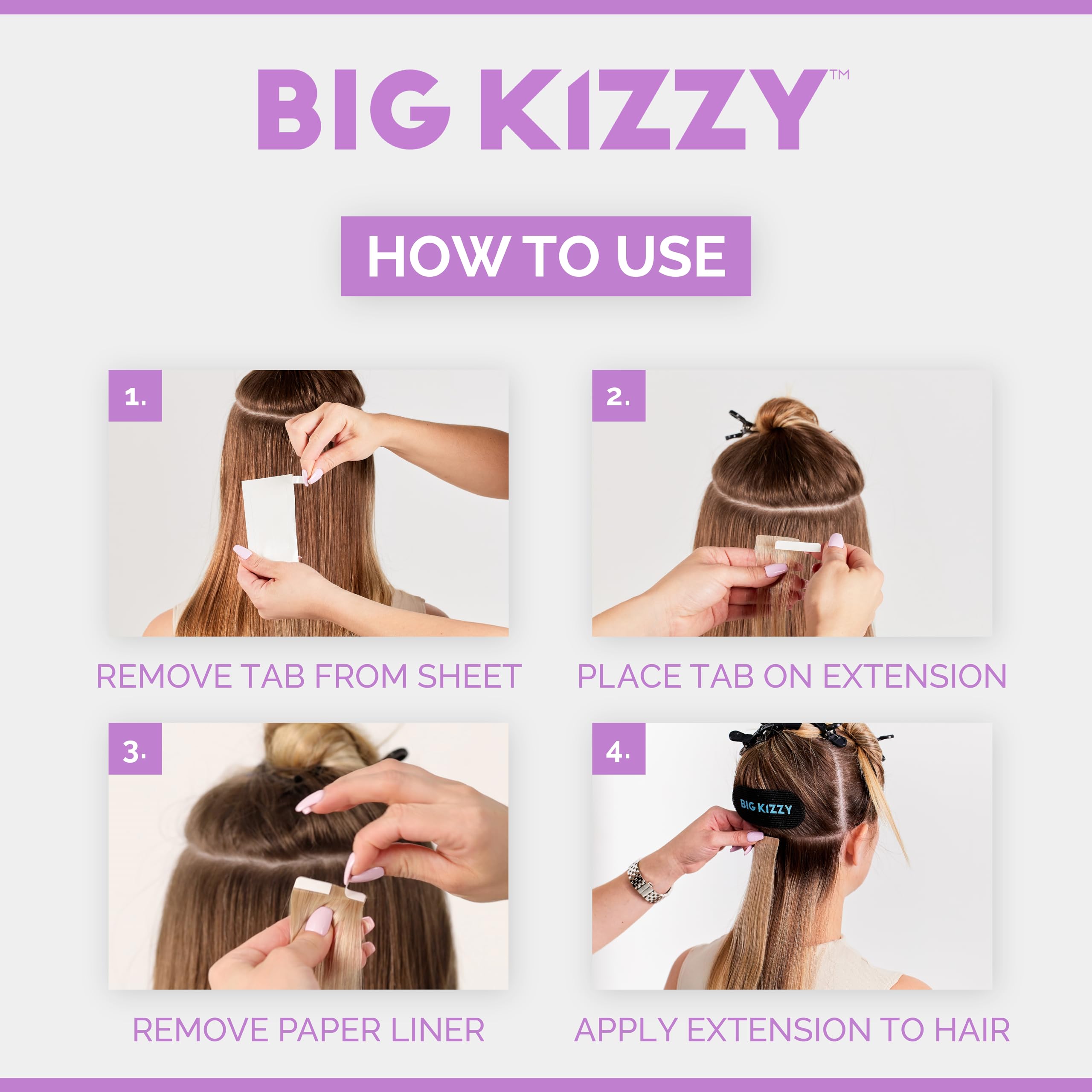 Big Kizzy Hair Extensions Tape - Extra Hold Double Sided - Fits Most Tape in Hair Extensions, 4cm x .8cm Tape for Extensions, Professional Extension Tape