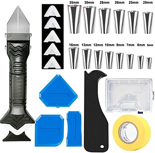 6 in 1 Silicone Caulking Tools 14Pcs Caulk Nozzle Applicator Finisher Kit Sealant Finishing Tool Grout Scraper Reusable Caulking Tool for Kitchen Bathroom Window