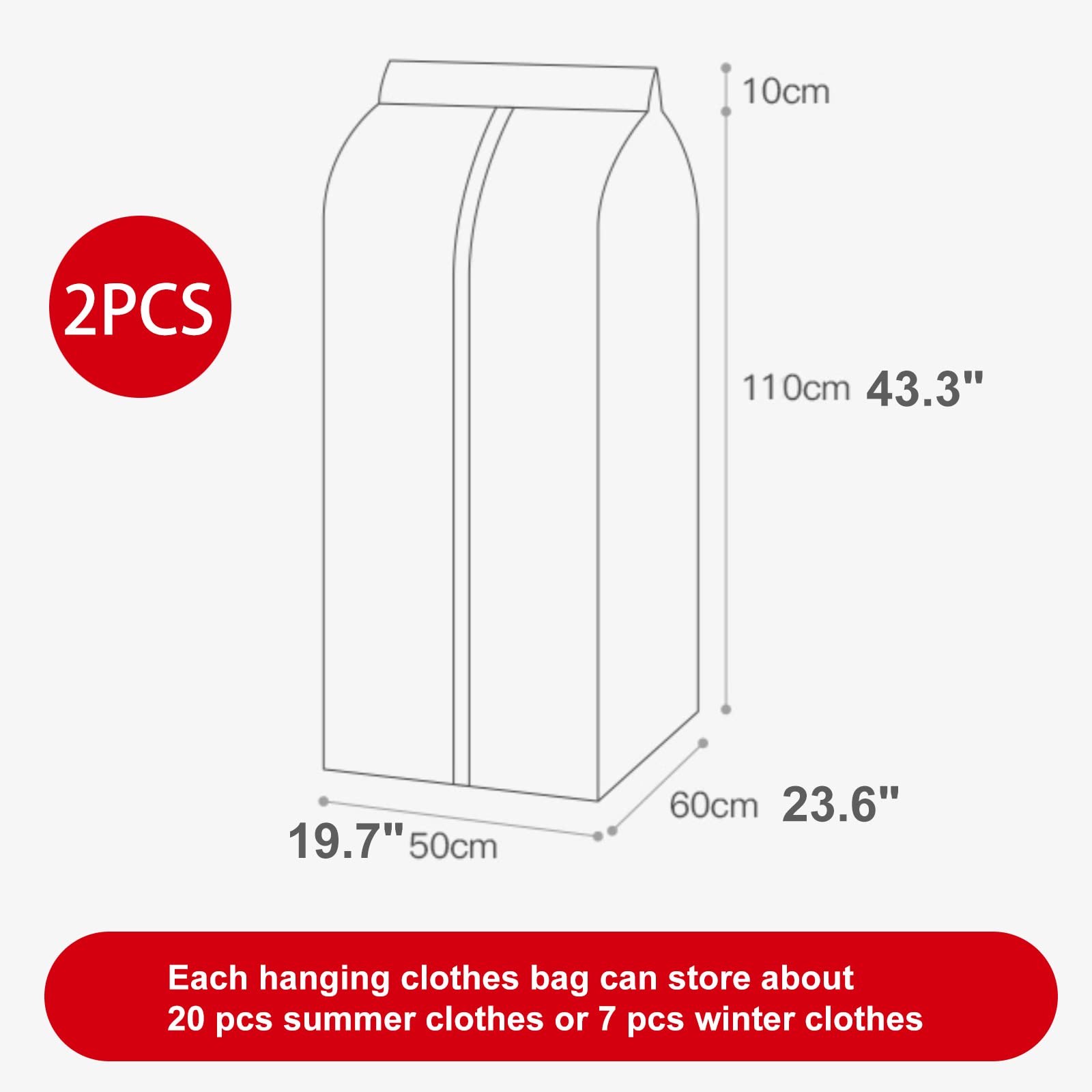 43'' Extra Large Clear Hanging Garment Bags for Closet Storage Bottom Enclosed Garment Rack Cover Sealed Wardrobe Clothes Protector for Coats, Suits, Dresses (Rack not Included), 2 Packs