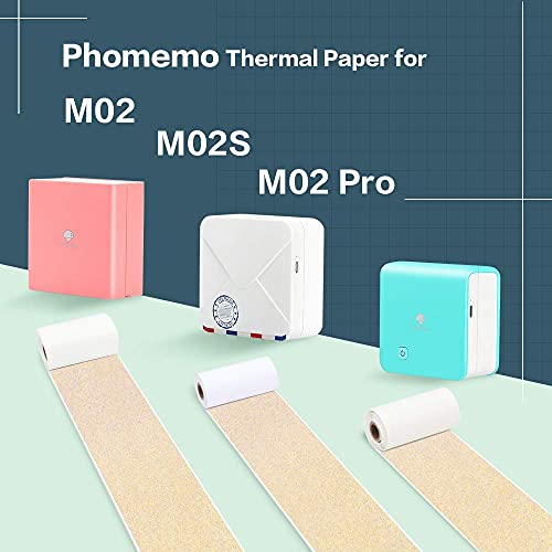 Phomemo M02 Pocket Printer - with 3 Rolls Transparent Gold Paper, Compatible with iOS + Android for Plan Journal, Study Notes, Art Creation, Work, Gift