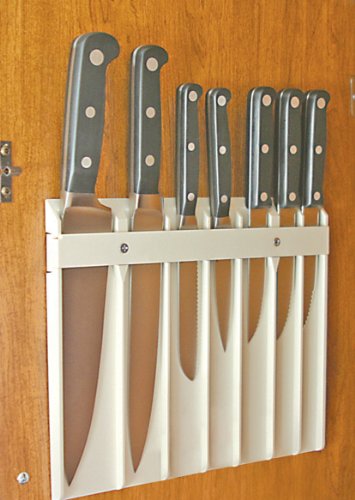 Camco Knife Safe - Securely Mounts on Wood or Metal Surfaces, Holds 7 Cooking and Carving Knives, Organize and Store Knives While Creating Space - (9" x 11") Beige (43583)