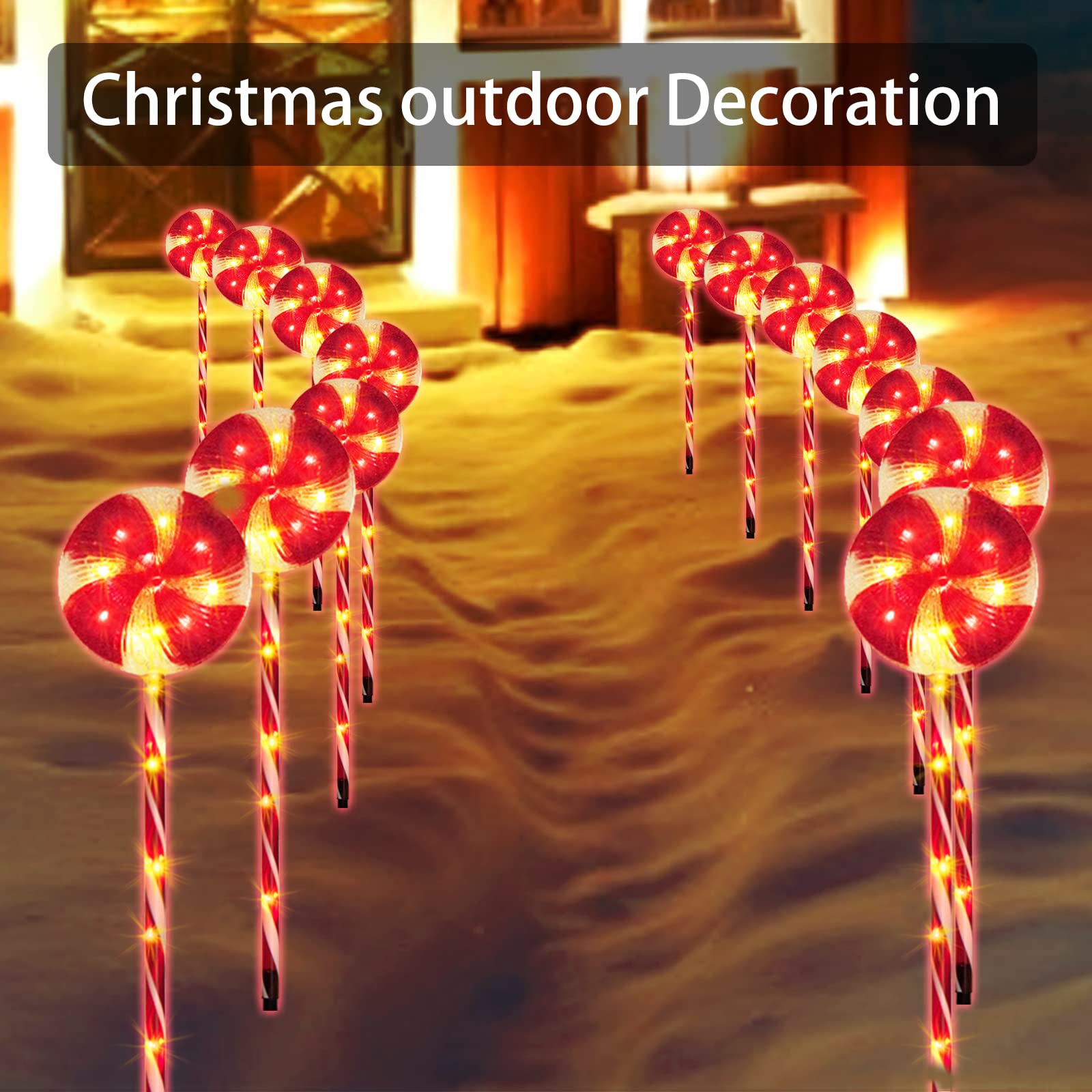 ALIGHTER 3Pcs Giant Solar Christmas Candy Cane Lights Outdoor Decorations Pathway Driveway Markers Lawn Garden Yard Christmas Decor