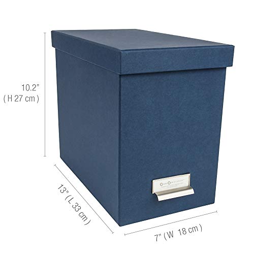 Bigso John Fiberboard Label Frame Desktop File Storage Box Document Organizer for Important Paperwork Durable Hanging File Box with a Lid & Metal Label Window 7.4’’ x 13’’ x 10.4’’ Blue