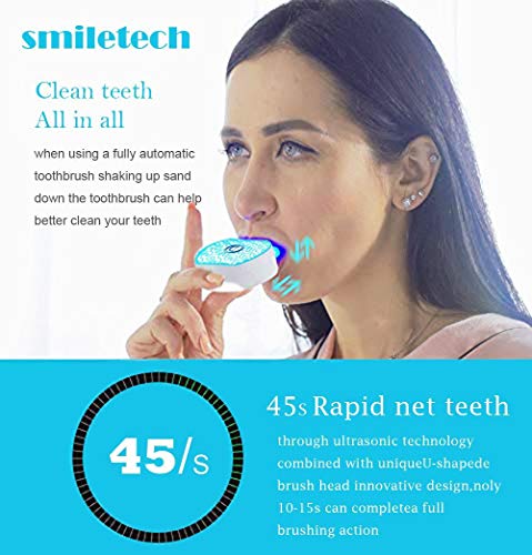 Smiletech Automatic Toothbrush,Sonic Toothbrush, with LED Blue Light 360° U-Shaped Full-Mouth Toothbrush Design, IPX7 Waterproof (White)
