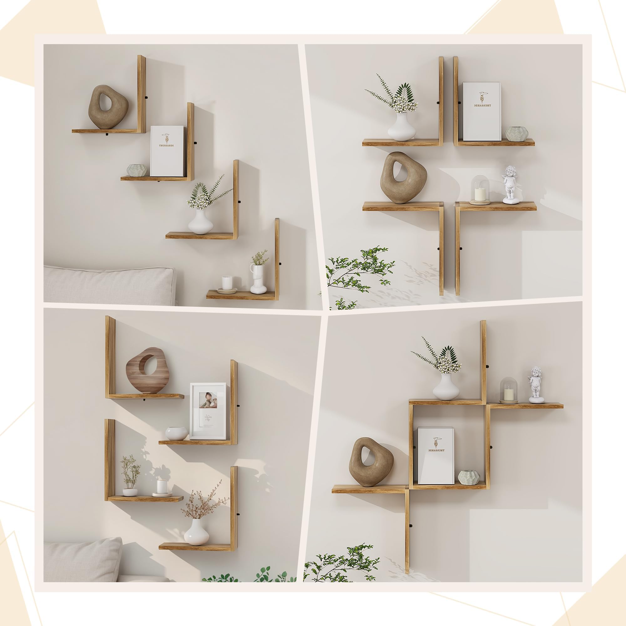 Afuly Small Wall Shelves for Bedroom Living Room, Wood Floating Shelf for Wall, Decorative Shelf Set of 2 for Book Plant Display Organizer, Natural Brown Modern Home Decor, Solid Wood 12 Inch