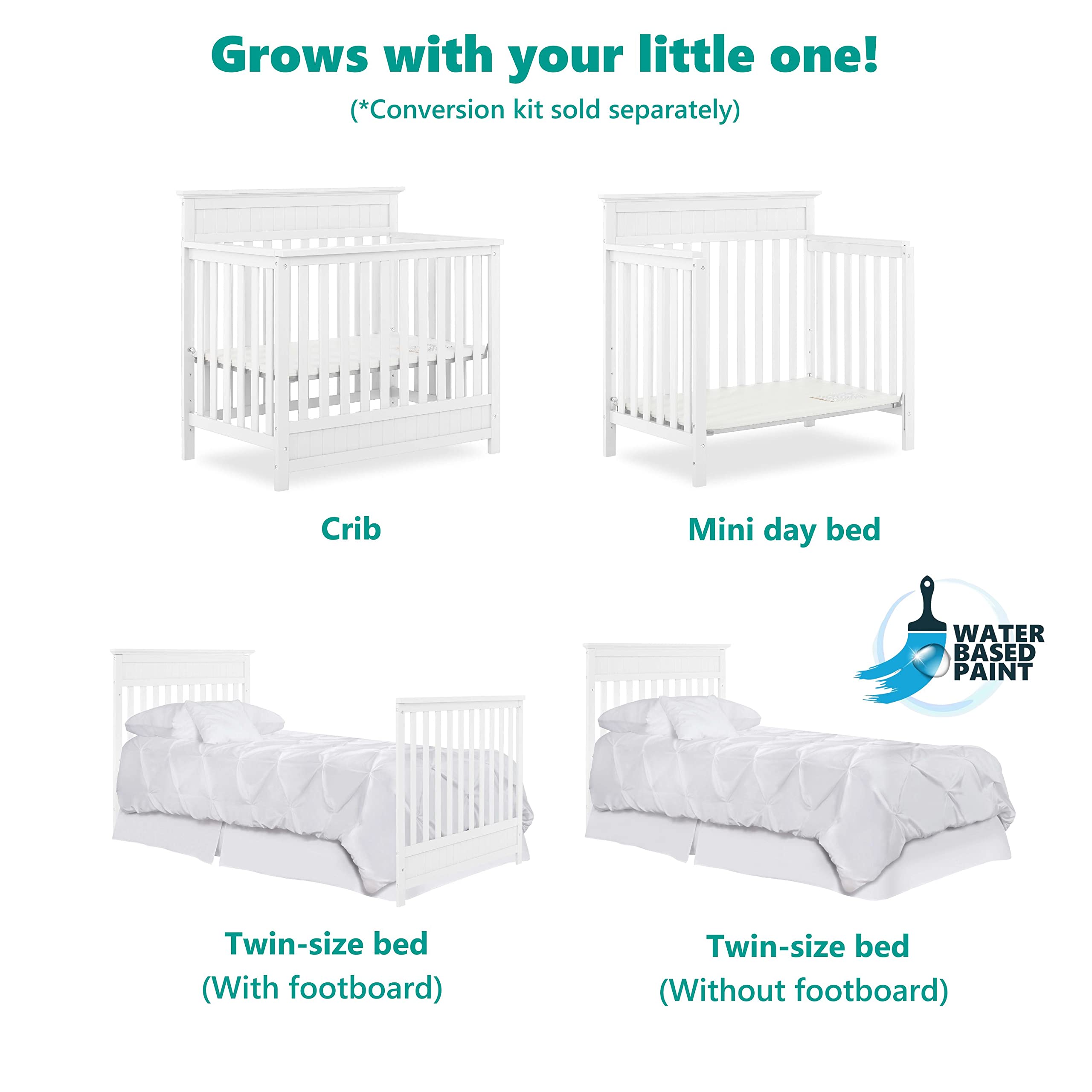 Dream On Me Harbor 4-in-1 Convertible Mini Crib in White, Greenguard Gold Certified