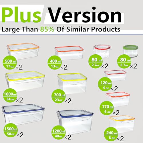 44 PCS Food Storage Containers with Lids Airtight, BPA Free Plastic Meal Prep Containers Reusable, Microwave/Freezer/Dishwasher Safe Leakproof Fruit Vegetables Containers for Kitchen(Colorful)