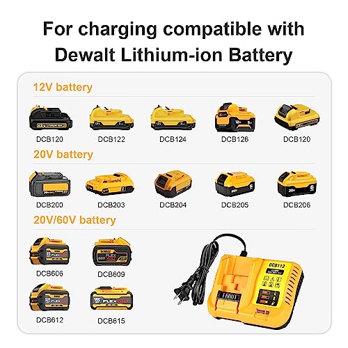 20v Max Battery Replacement for Dewalt 20V 6.0Ah Battery 2Pack with DCB112 Battery Charger Station for DCB201 DCB204 DCB205 DCB206 DCB120 DCB127 DCB115 DCB118 DCB107 DCB105 DCB102