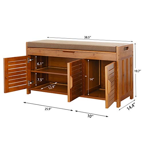 K KELBEL Wooden Shoe Storage Organizer & Cabinet & Rack Bench for Closet, Entryway, Window & Outdoor Bench, Boot Organizing Detachable Cushion with Hidden Storage Compartment, Large Size
