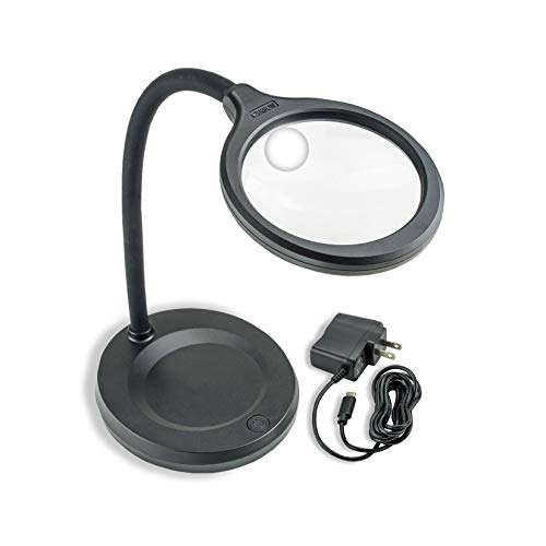 Carson DeskBrite300 COB LED Lighted 2x Aspheric Magnifier & Desk Lamp with 5x Spot Lens with Included USB-C Power Adapter (LM-30)., Black, Medium