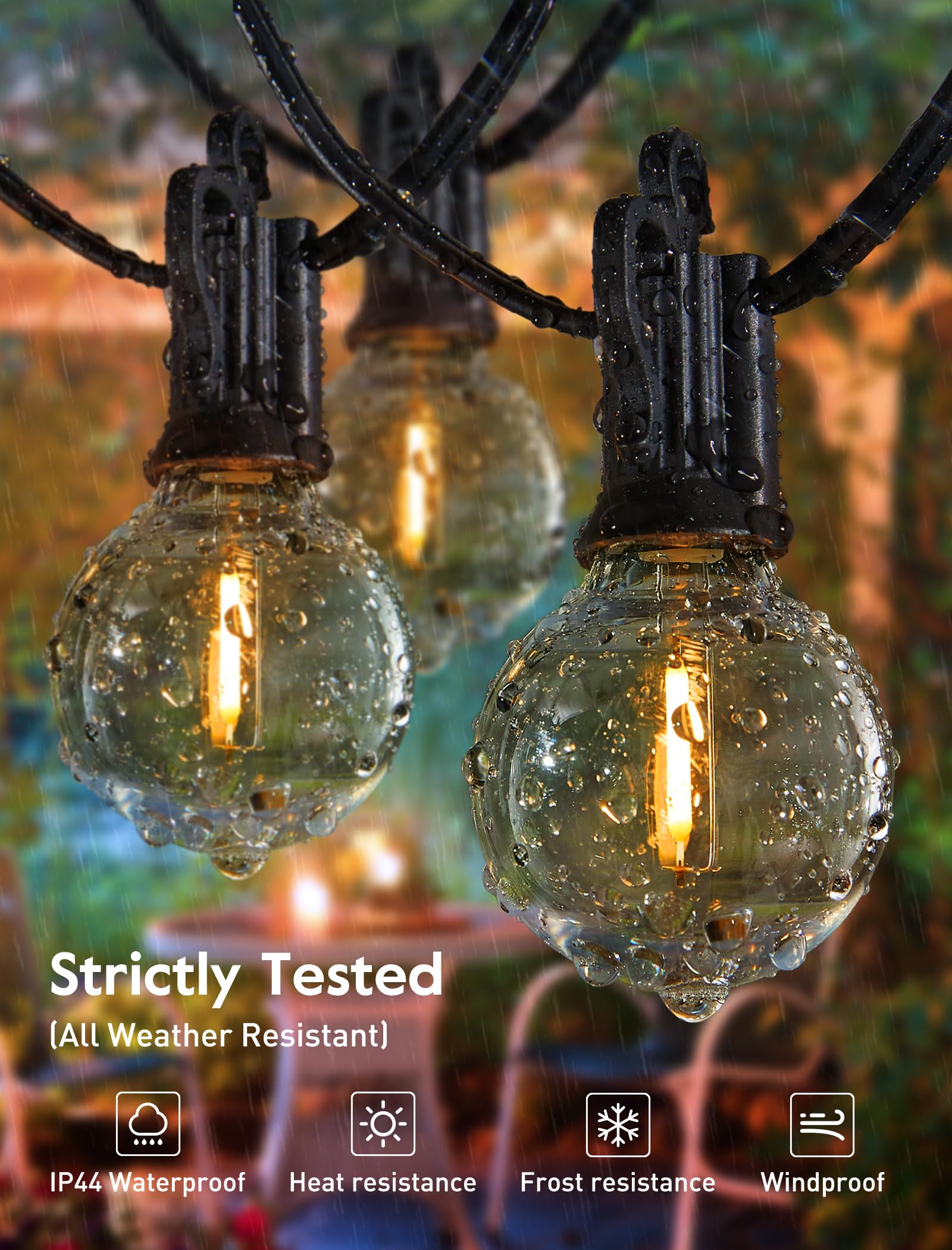 2 Pack 25FT Outdoor String Lights, Globe Patio Lights with 12+1 LED G40 Plastic Shatterproof Bulbs, Waterproof Connectable Edison Hanging Lights, Backyard Lights for Balcony Gazebo Garden Party Decor