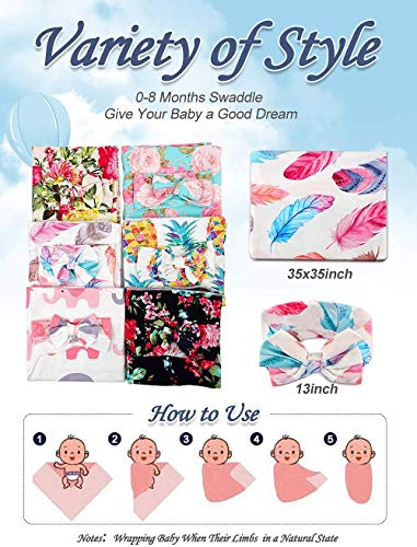 Newborn Receiving Blanket Headband Set - Unisex Soft Baby Swaddle Girl Boy Gifts (Feather+Sloth)