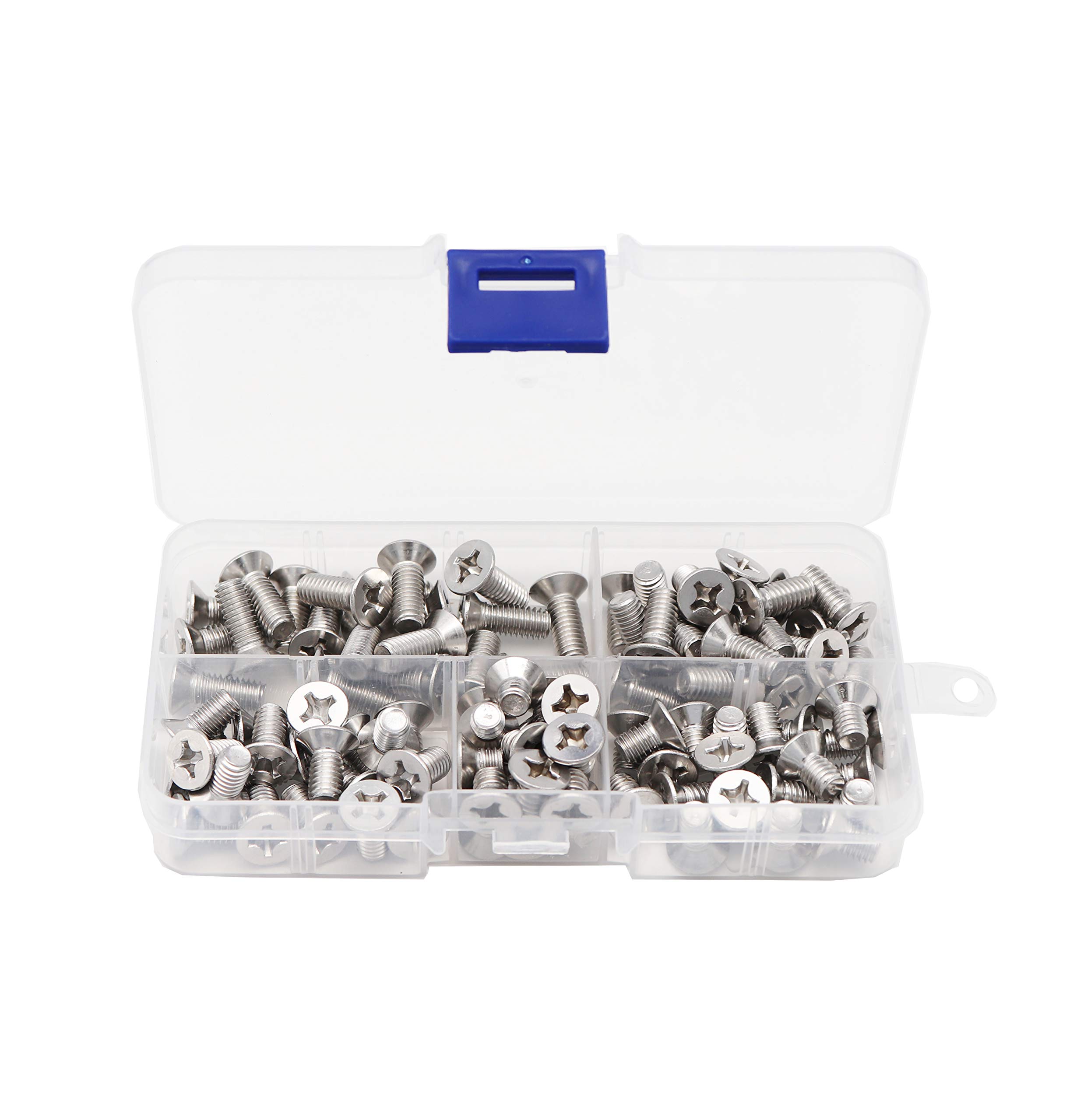 binifiMux 100pcs Flat Phillips Head M6 x 8mm/ 10mm/ 12mm/ 14mm/ 16mm 304 Stainless Steel Screws Kit