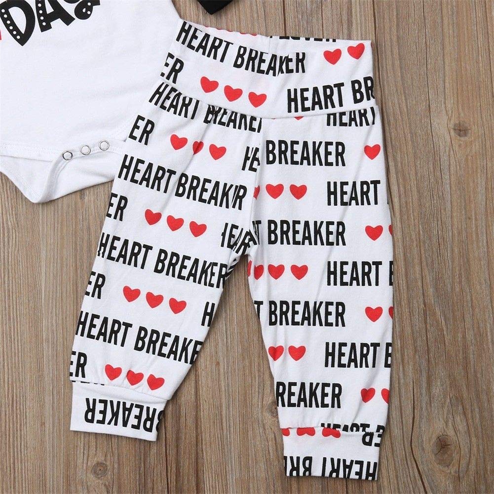 FIOMVA Newborn Infant Baby Boy Girl 1st Valentine's Day Clothes Letter Bodysuit Romper Pants Trousers Hat Set
