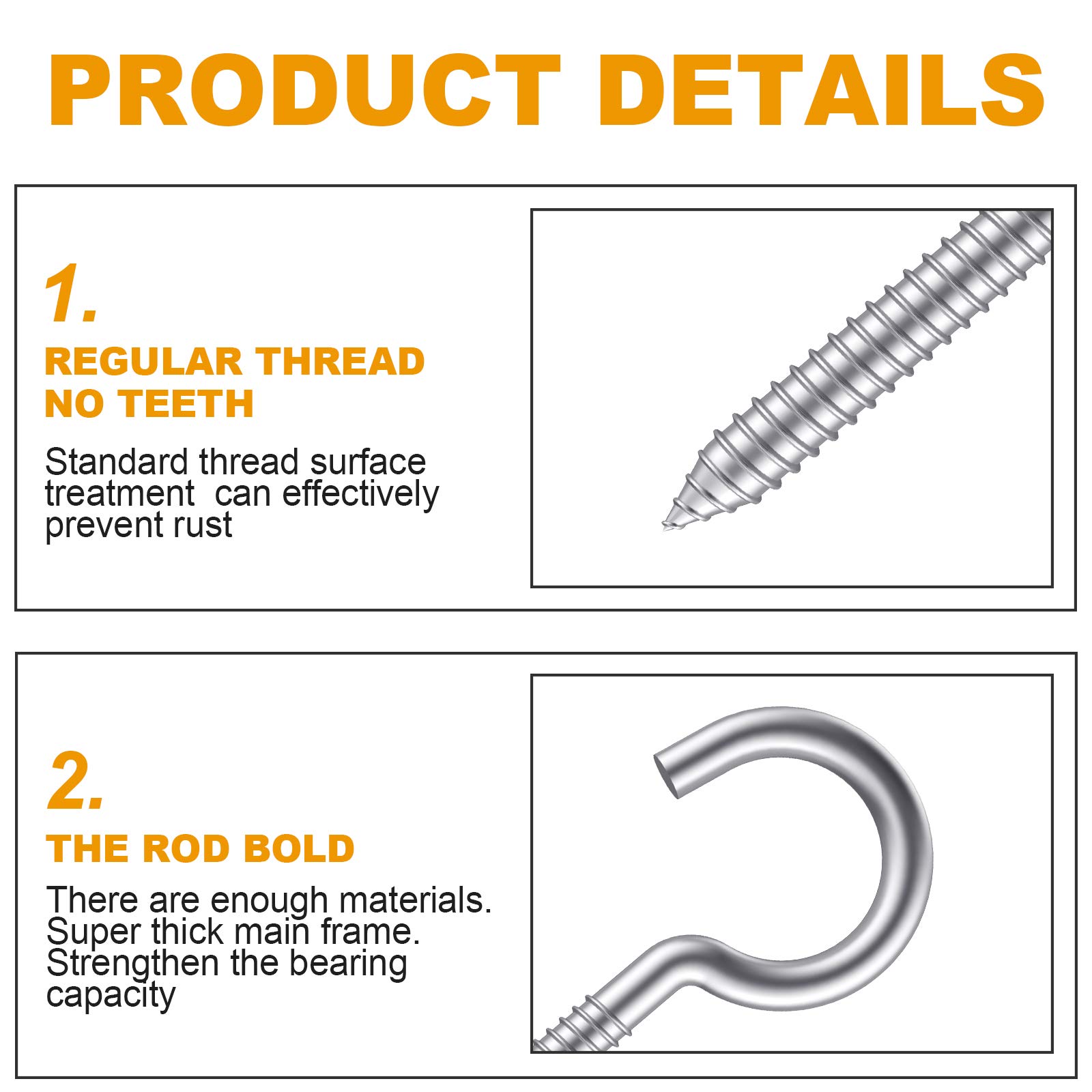 YAIRMIS Pack of 12 M6 Metal Hooks, heavy-duty304 Stainless Steel Screw Hooks, self-Tapping Eye-Ring Bolt Hooks, Wooden Terminal Eye-Hole Hooks, Pendant Lights and Wires, Strong