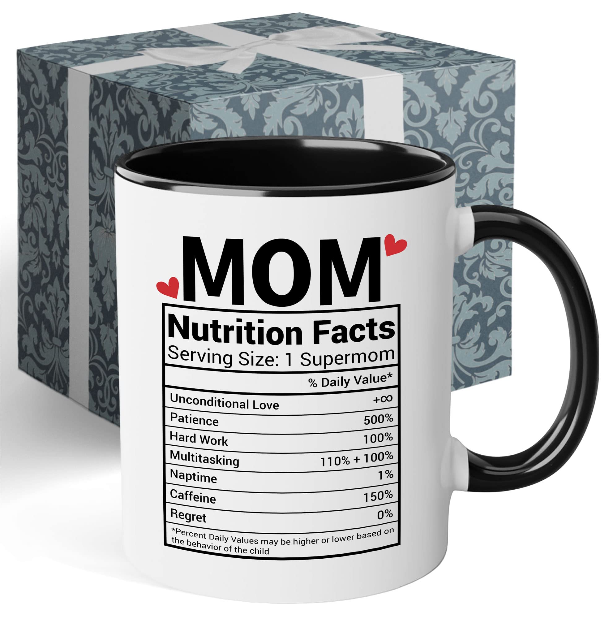 2IMT Mom Nutrition Facts Mug - Best Mom Mug Funny Mugs For Mom - Mother's Day Coffee Mug For Mom from Son - Cool Mom Mug Nutrition Facts Mug for Mom Mothers Coffee Mug - Black Accent Mug 11oz