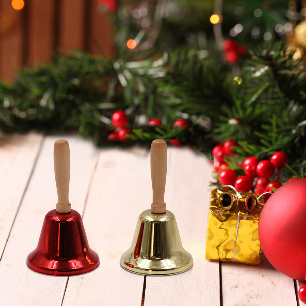 2Pcs Hand Bell - Hand Call Bell Christmas Bells with Handle for Kids and Adults, Hand Bells for Sporting Events Wedding Classroom Church Service and Game (Gold&Red)