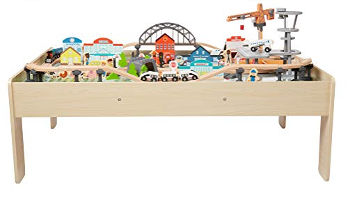 Amazon Basics 120 Piece Wooden Train Set and Table-kids Gift for Age 3Y+, Multi, 48.62 x 18.07 x 7.01 inches