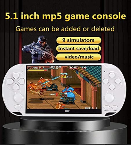 5.1 inch Multi-Function Retro Game Console Handheld Game Console 7700 Games Support Arcade/CPS/fc/SFC/gba/gbc/gb/sega Emulator Games can be archived with Rechargeable Lithium Battery (White)