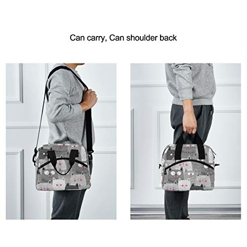 Cartoon Cats Kitten Lunch Bags for Women Black Grey White Lunch Tote Bag Lunch Box Water-resistant Thermal Cooler Bag Lunch Organizer for Working Picnic Beach Sporting