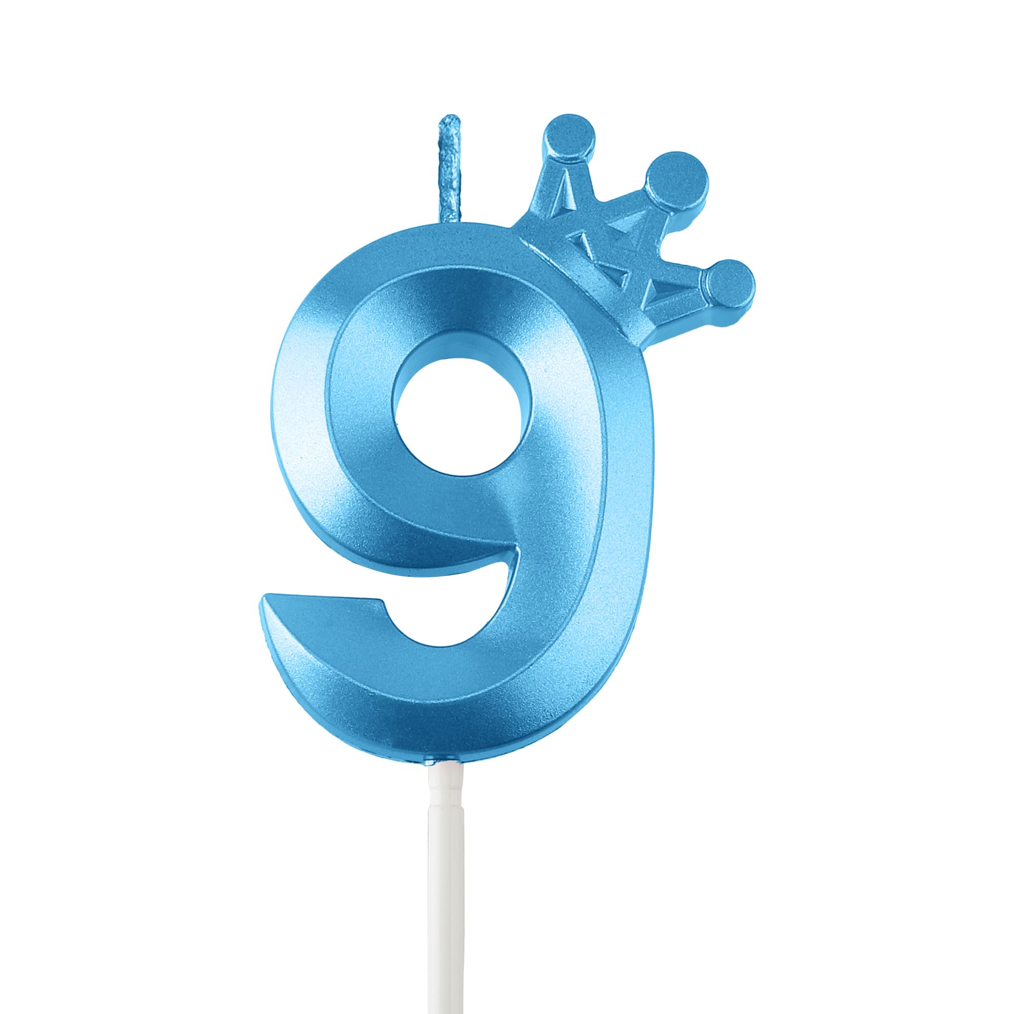 Agetp Blue Crown Number 9 Candle, Birthday Cake Topper, 9th Birthday Party Decoration