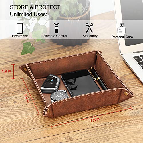 SITHON Valet Tray Desktop Storage Organizer β Premium PU Leather Catchall Tray Bedside Vanity Tray Nightstand Caddy Holder for Remote Controller, Keys, Phone, Wallet, Coin, Jewelry, Brown
