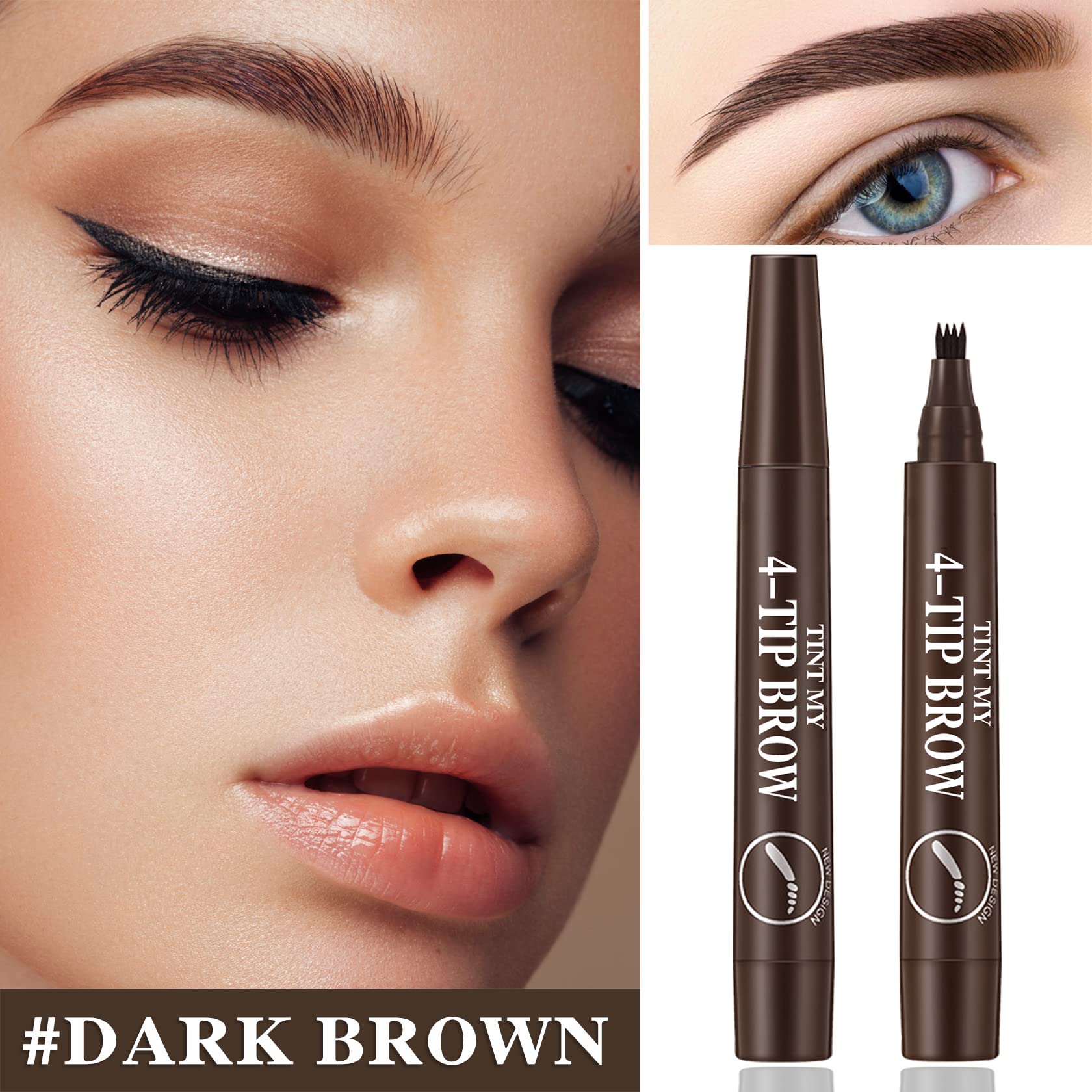 3 Pcs Eyebrow Tattoo Pen Waterproof Microblading Eyebrow Pencil Long Lasting Brow Pen with a Micro-Fork Tip Applicator,Easily Create Natural Charming Eyebrow Makeup(Dark Brown)