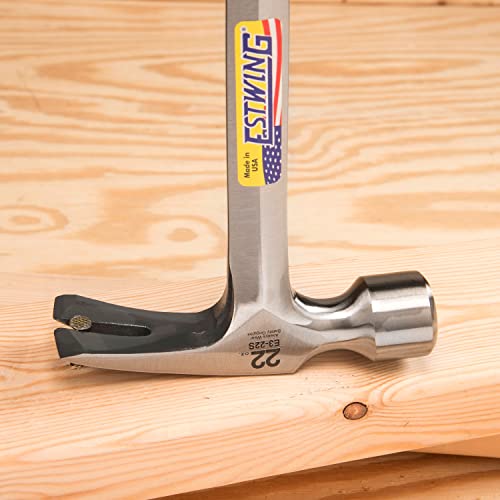 Estwing E3β22S 22 oz Straight Claw Hammer with Smooth Face & Shock Reduction Grip, Silver