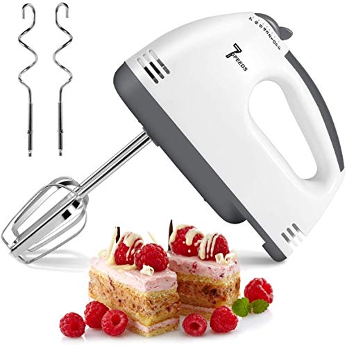 2023 Hand Mixer Electric, 7 Speeds Selection Portable Handheld Kitchen Whisk, 2 Stainless Steel Accessories, Lightweight Powerful Handheld Electric Hand Mixer Grey, Kitchen Mixer with Cord for Cream, Cookies