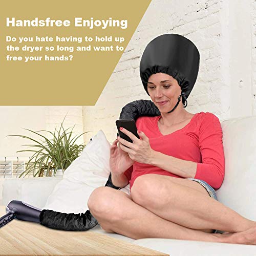 Bonnet Hood Hair Dryer Attachment Set - Soft Adjustable Hooded Bonnet for Hand Held Hair Dryer - Including Head Band for Drying Styling Curling Deep Conditioning