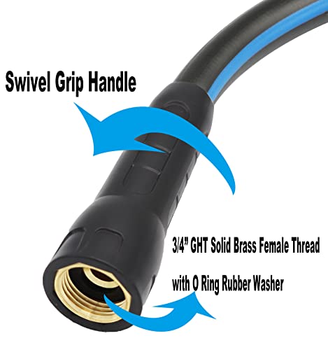 EADUTY Hybrid Garden Hose 5/8 IN. x 75 FT, Heavy Duty, Lightweight, Flexible with Swivel Grip Handle and Solid Brass Fittings, Gray+Blue