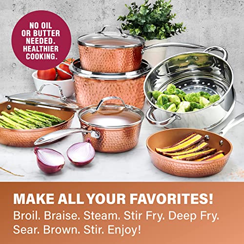 Gotham Steel Hammered Pots and Pans Set Nonstick, 15 Pc Kitchen Cookware Set & Bakeware Set, Induction Pots and Pans for Cooking, Ceramic Coated, Long Lasting Nonstick, Dishwasher Safe 100% Toxin Free