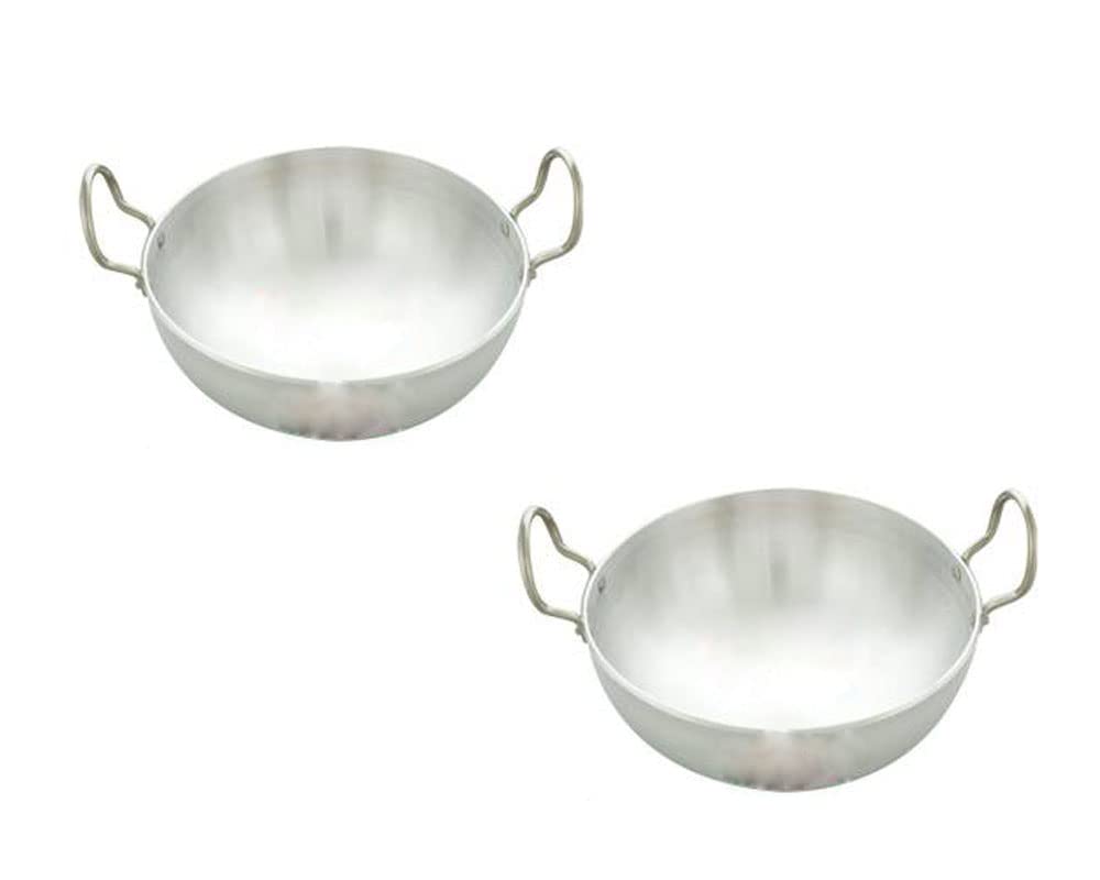 Aluminium Small Kadhai Set of 2 Different Size,Indian Frying Pan or kadhai -Color White
