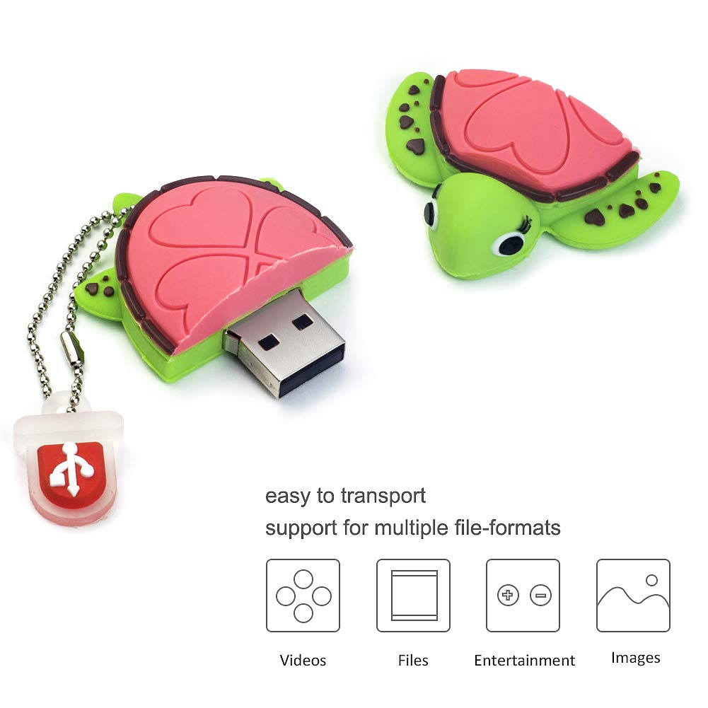 LEIZHAN Cute Flash Drive 32GB Turtle Thumb Drive USB 2.0 Cartoon Animal Jump Drive Tortoise Shape Computer USB Memory Stick Pendrive Gift for Kids, Teacher, Friends, Pink