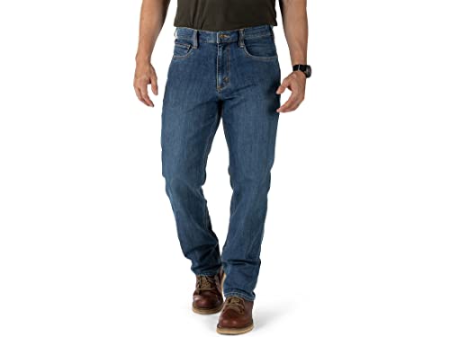 5.11 Tactical Men's Defender-Flex Straight Jeans, Mechanical Stretch Fabric, Classic Pockets, Style 74477, Medium Wash Indigo, 34W X 30L