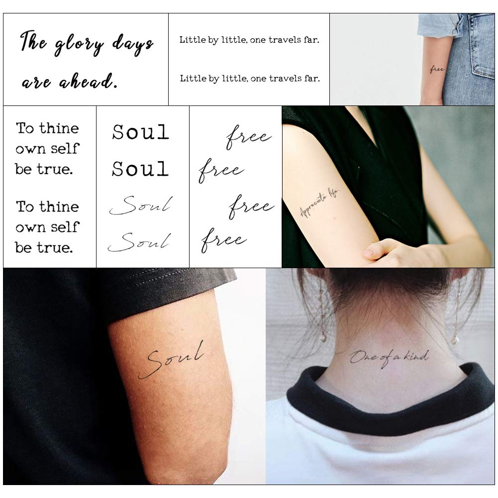 Everjoy Realistic Temporary Tattoos - 20 Individual Line Pcs, Waterproof Inspirational Words for Adult, Women (Words) Black