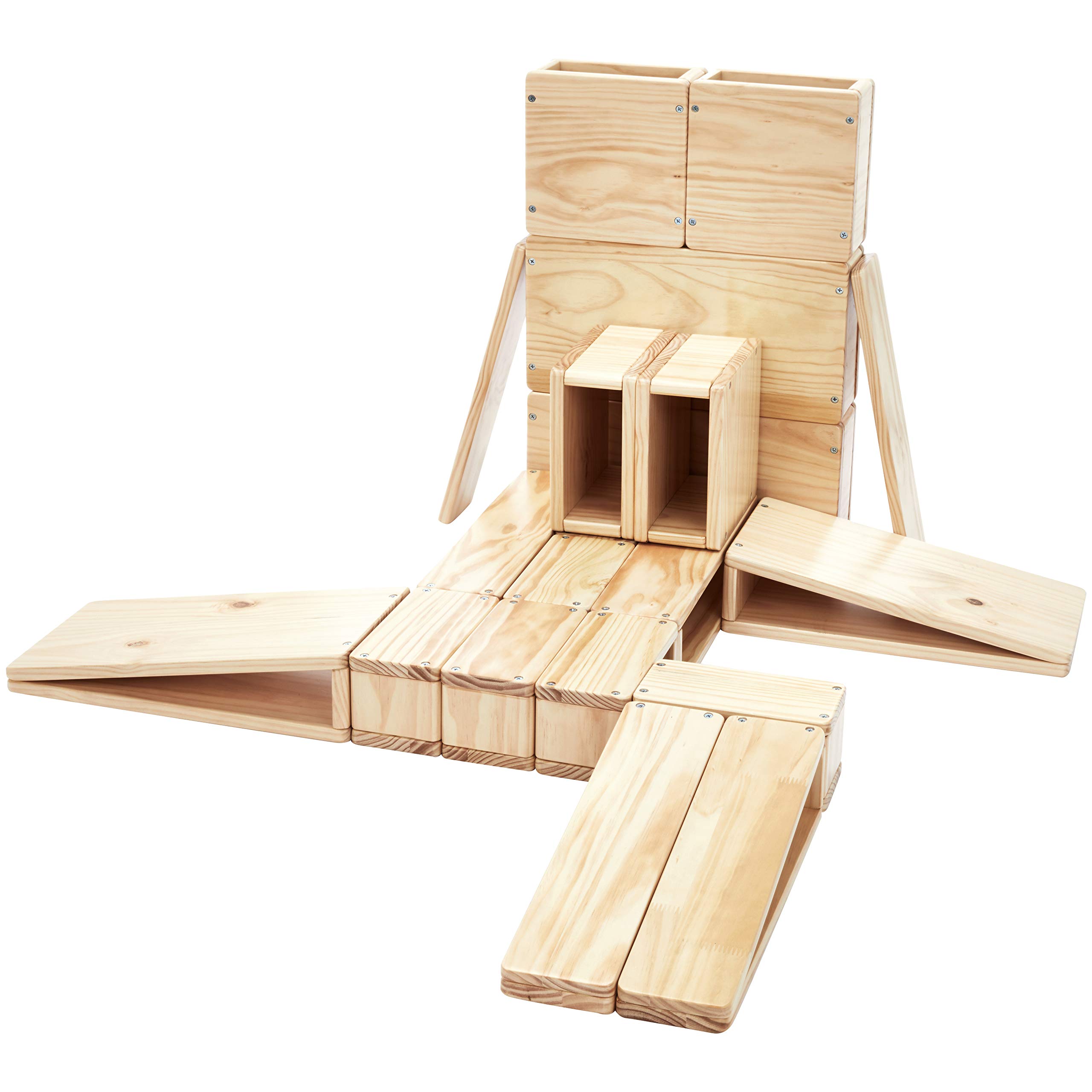 Amazon Basics Over-Sized Hollow Wooden Building Block Set for Kids, Natural, 20-Piece, Brown