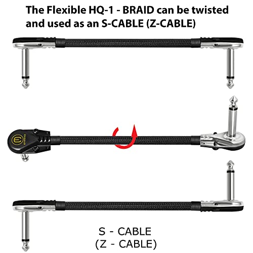 3 Units - 5 Foot - Audioblast HQ-1- Braid (Black) - Flexible - Dual Shielded (100%) - Instrument Effects Pedal Patch Cable w/ ¼ inch (6.35mm) Low-Profile, R/A Pancake TS Plugs & Protective Boot