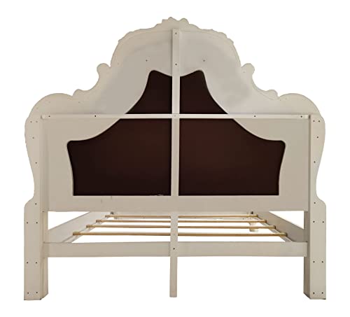 Acme Dresden Wooden Bed with Faux Leather Upholstery in Bone White