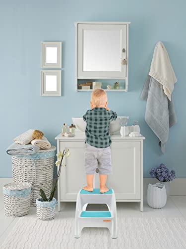 Dreambaby Toddler & Me 2 Step Stool - Designed for Kids & Adults - Holds up to 300lbs Maximum Weight Capacity - 10.5inch Tall & 15.4inch Wide - with Anti Slip Base Pads - Aqua - Model L6070