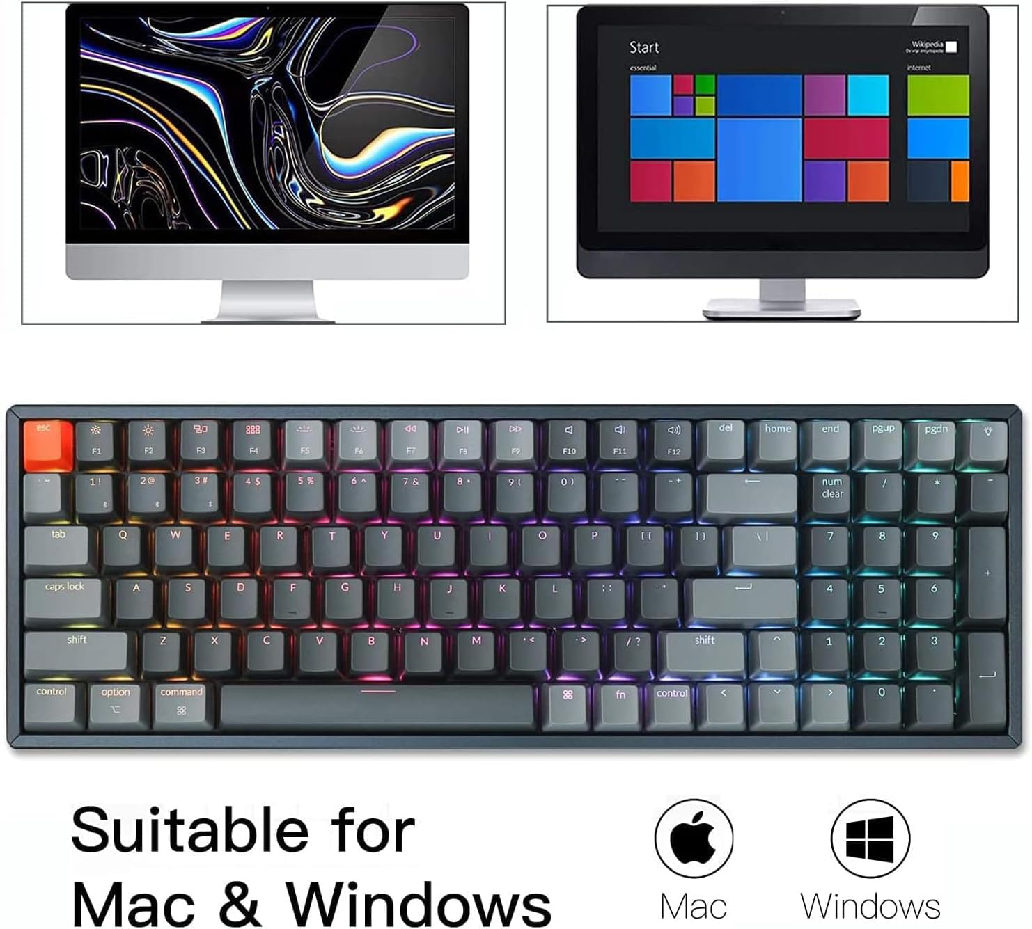 Keychron K4 Wireless Bluetooth/USB Wired Gaming Mechanical Keyboard, Compact 100 Keys 96% Layout RGB LED Backlit Gateron G Pro Red Switch N-Key Rollover, Aluminum Frame for Mac Windows, Version 2