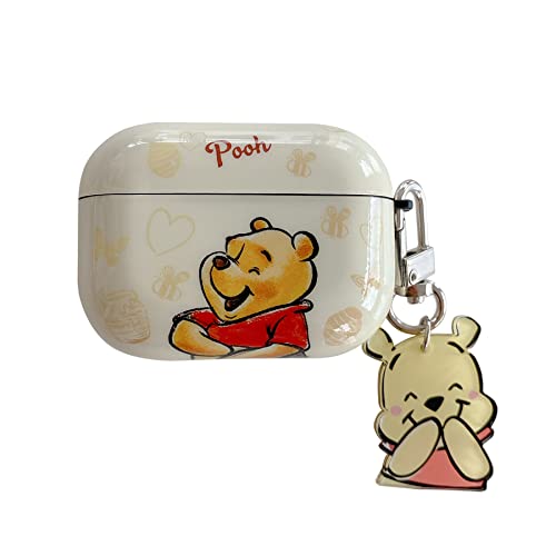 Soft TPU Case with Charm and Keychain for Apple AirPods Pro 2019 Model Yellow Winnie The Pooh Bear Laugh Cute Lovely Adorable Kawaii Girls Kids Boys