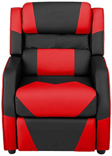 Amazon Basics Kids/Youth Gaming Recliner with Headrest and Back Pillow, Ages 3+, Black/Red