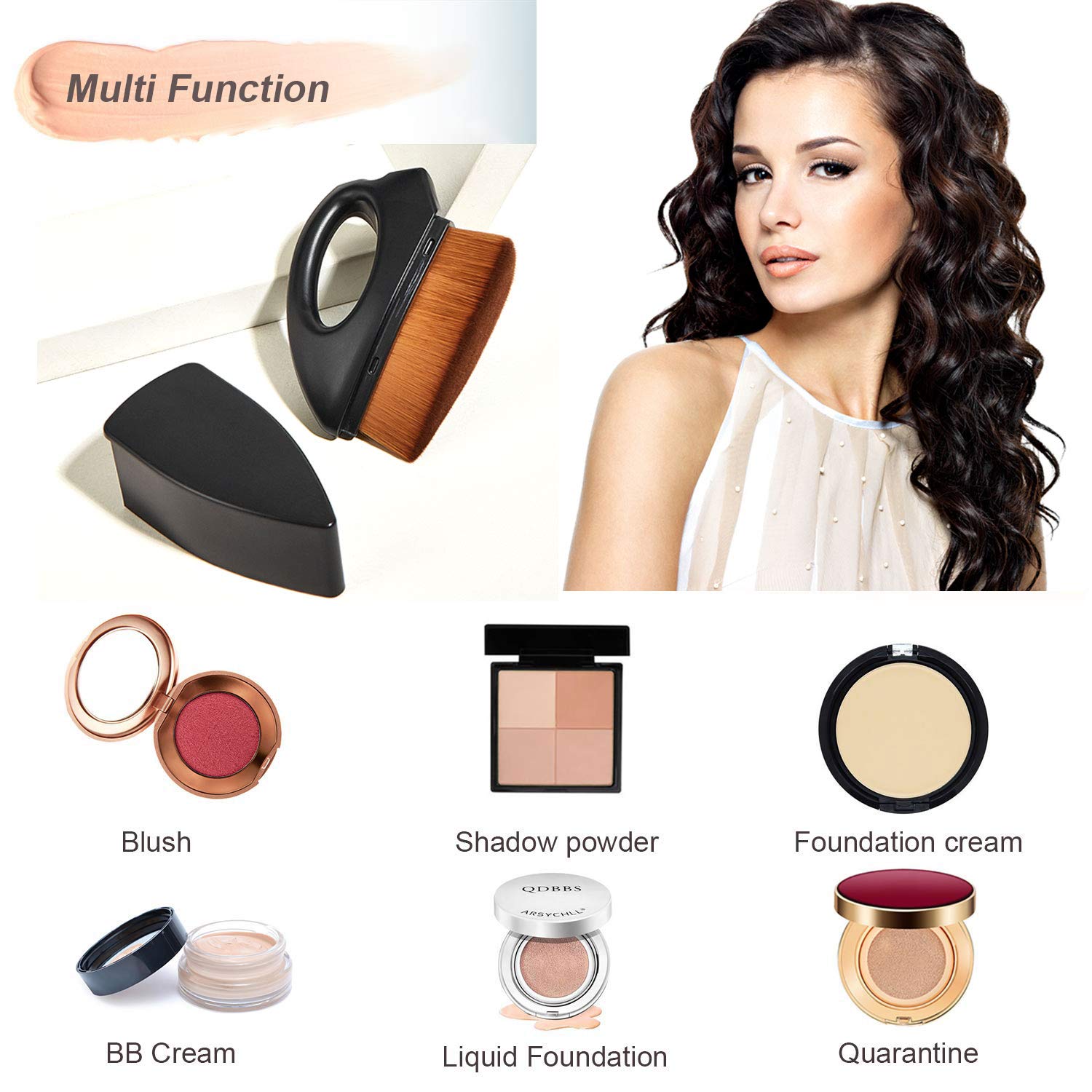 Foundation Makeup Brush,FRX Flat Top Foundation Brush,High Density Seamless Kabuki Face Brush Multifunctional for Blending Liquid, Cream or Flawless Powder Cosmetics (Black)