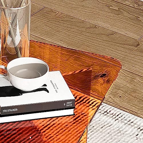 Casa Di Lumo Acrylic Coffee Table, 20" L x 20" W x 16" H, Transparent Colorful Coffee Table, Small Acrylic Clear Side Table, Modern Tempered Living Room Table Rounded Edges (Orange)