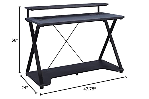OSP Home Furnishings Checkpoint Ghost Battlestation Gaming Desk with RGB LED Lights, Black