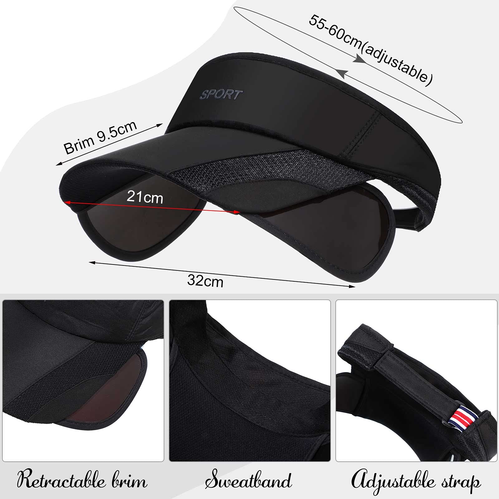 3 Pcs Sun Protection Women Sports Visor Hats, Adjustable Wide Brim Sun Hat (Black, Sky Blue, Pink)