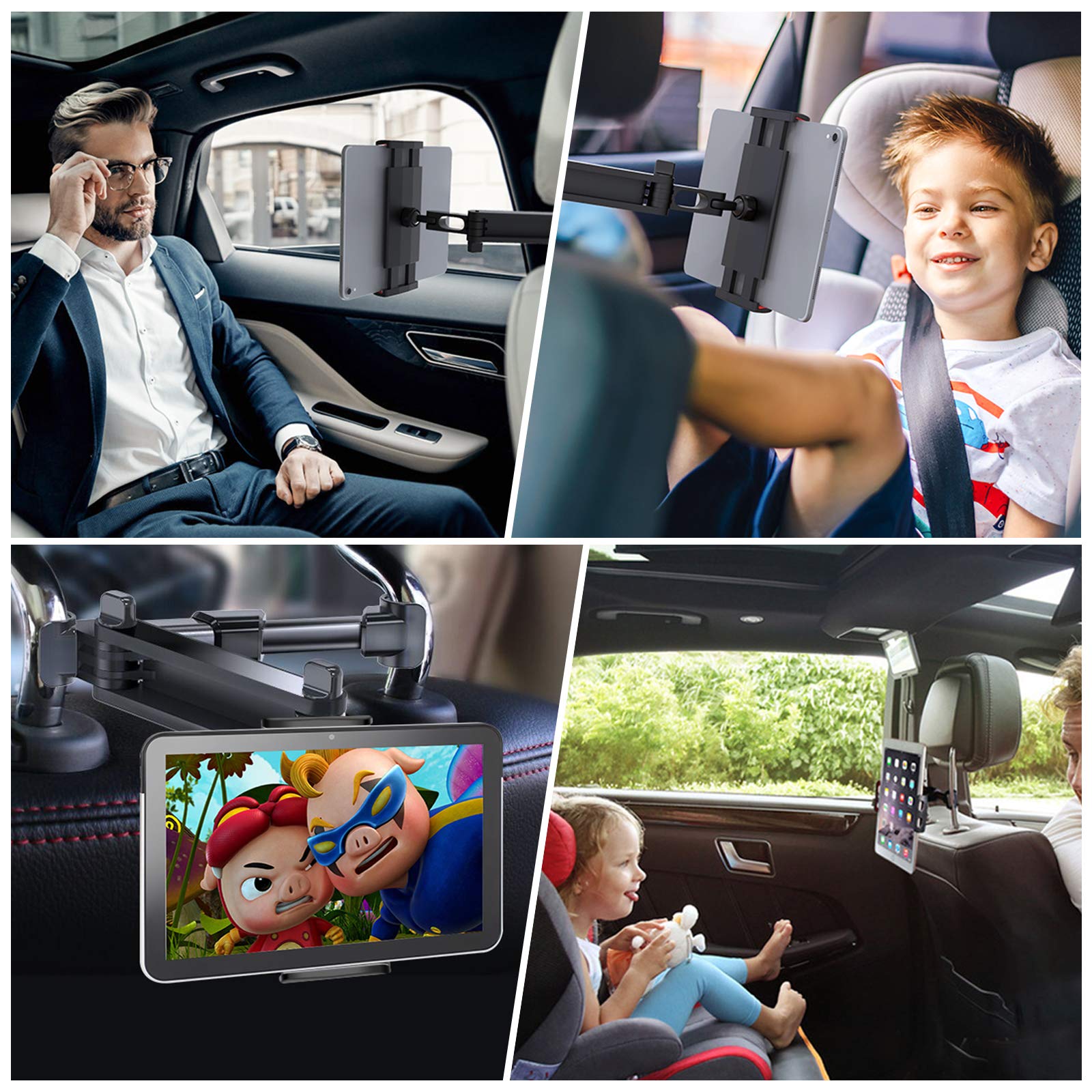 Yifacoom Tablet Holder for Car, Universal Headrest Tablet Mount, 360° Rotating iPad Tablet Car Mount for Back Seat Fits 4-12.9" iPad Pro 12.9/11/10.5/9.7, iPad Air Mini,Samsung Tab, Switch, Fire HD