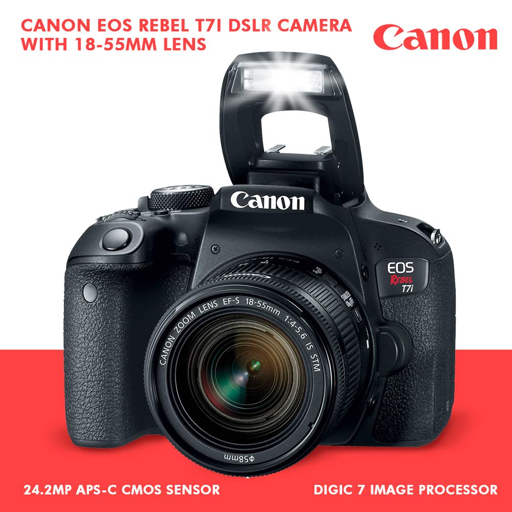 Canon EOS Rebel T7i DSLR Camera with EF-S 18-55mm f/3.5-5.6 and 55-250mm f/4-5.6 is STM Lens Kit + Dummies Guide + Xpix Premium Travel Case, 64GB + Deluxe Bundle
