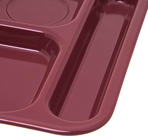Carlisle FoodService Products Right Hand 6-Compartment Melamine Tray 14.5" x 10" - Dark Cranberry (Pack of 12)